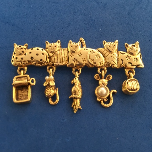 Jewelry | Cat Kitties Dangle Brooch Pin Signed Ajc | Poshmark